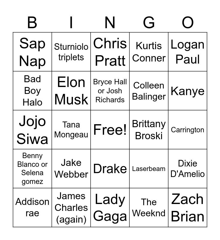 Youtubers That Will Be Cancelled or Put Behind Bars Bingo Card