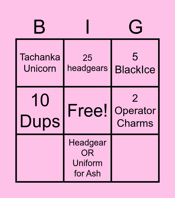 R6 Siege 100 Pack Bingo! Bingo Card