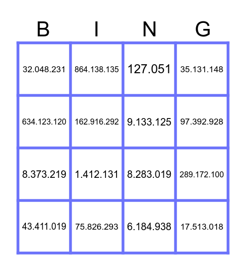 Bingo tot 1.000.000.000 Bingo Card