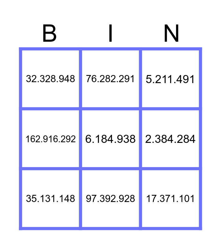 Bingo tot 1.000.000.000 Bingo Card