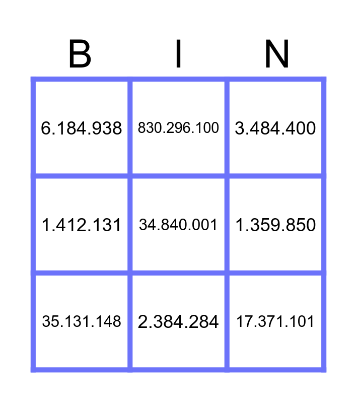 Bingo tot 1.000.000.000 Bingo Card
