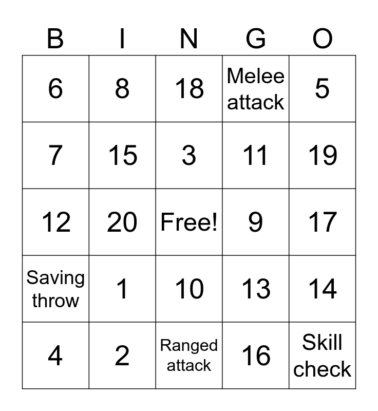 Most Generic D&D Bingo Card