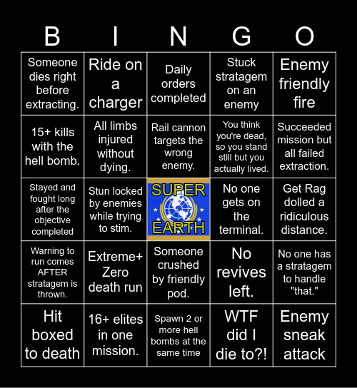 Helldivers 2 Bingo Card