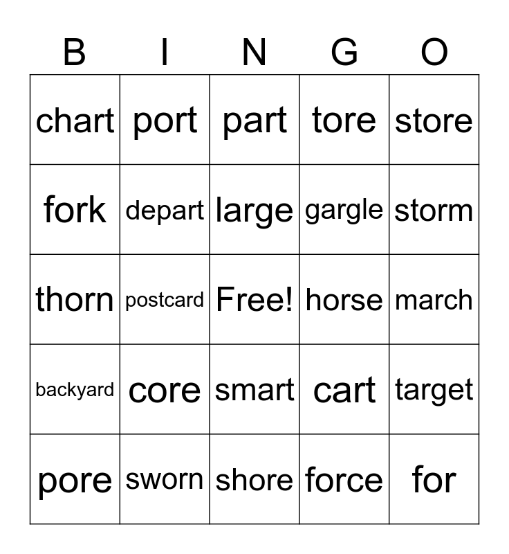 Lesson 79: Review AR Ore Or Bingo Card