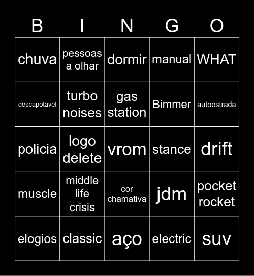 Car Bingo Card