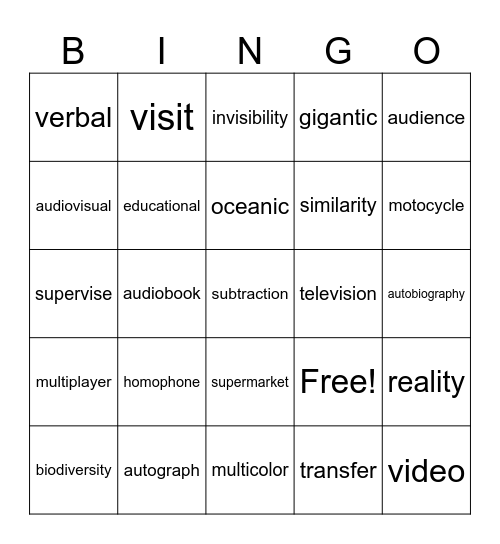 Word Study Bingo Card