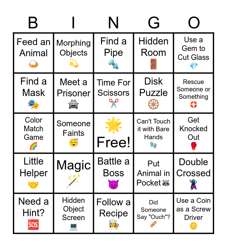 Hidden Object Bingo Card