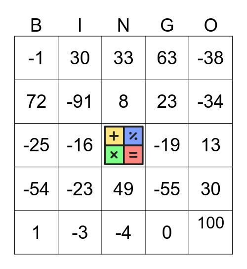 Bingo Matemático Bingo Card