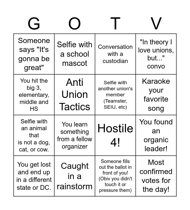 GOTV KU Bingo Card