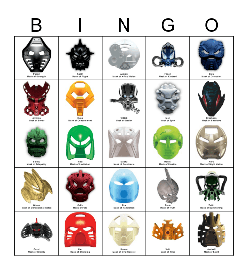 Kanohi Bingo Card