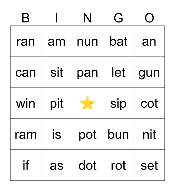 Blend One-Syllable Words Bingo Card