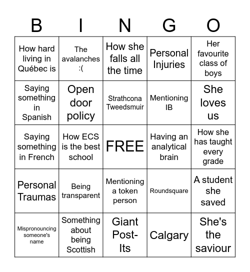 Staff Meeting Fun Bingo Card