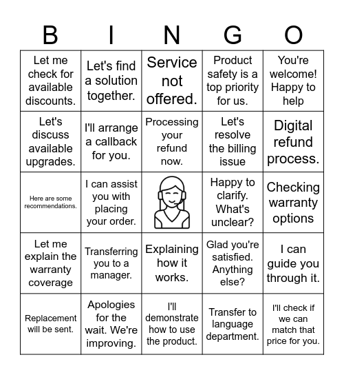 Costumer Service B I N G O Bingo Card