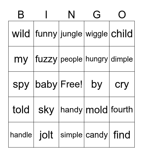 UFLI Lesson 76 Ending Patterns Bingo Card