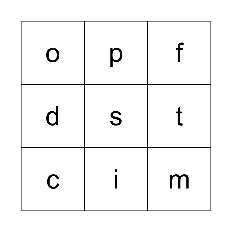 Letter/Sound Bingo Card