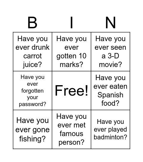 Have you ever ...? Bingo Card