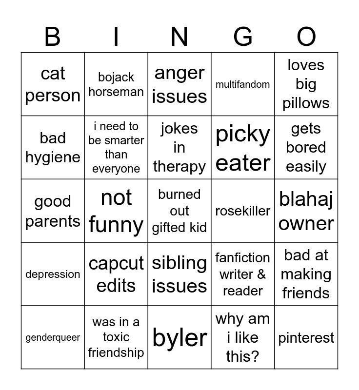 ME Bingo Card
