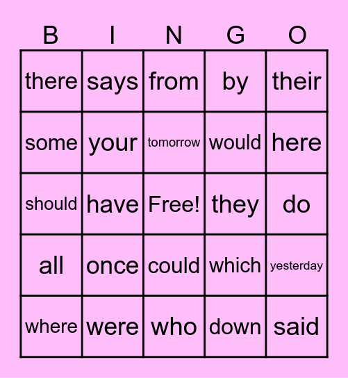 Tricky Words Bingo Card