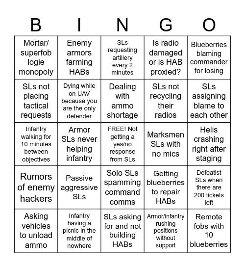 Playing as the Commander Bingo Card