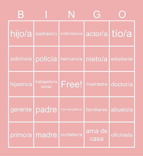 La familia Bingo Card