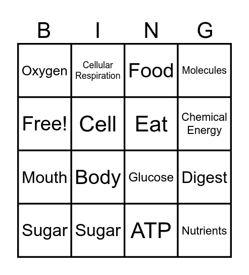 Cellular Respiration Bingo Card