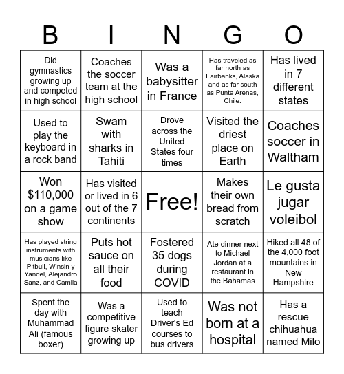 6th Grade Bingo Card