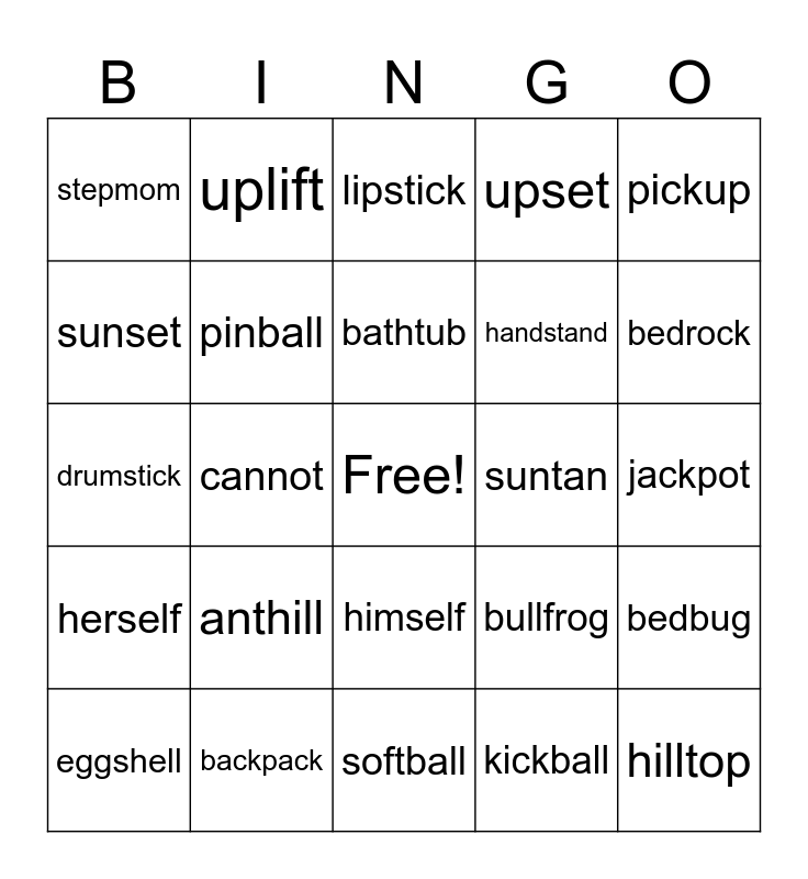 Compound Word Bingo Card