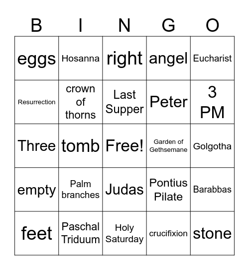 Holy Week Bingo Card