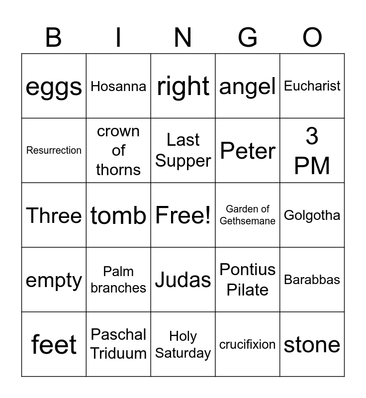 Holy Week Bingo Card