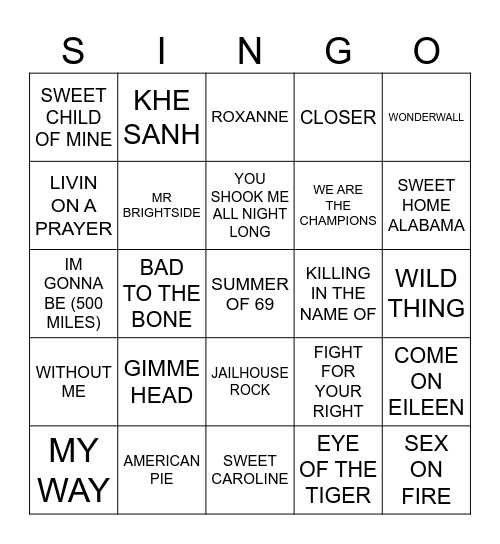 904 BLOKES SING ALONG FAVES Bingo Card