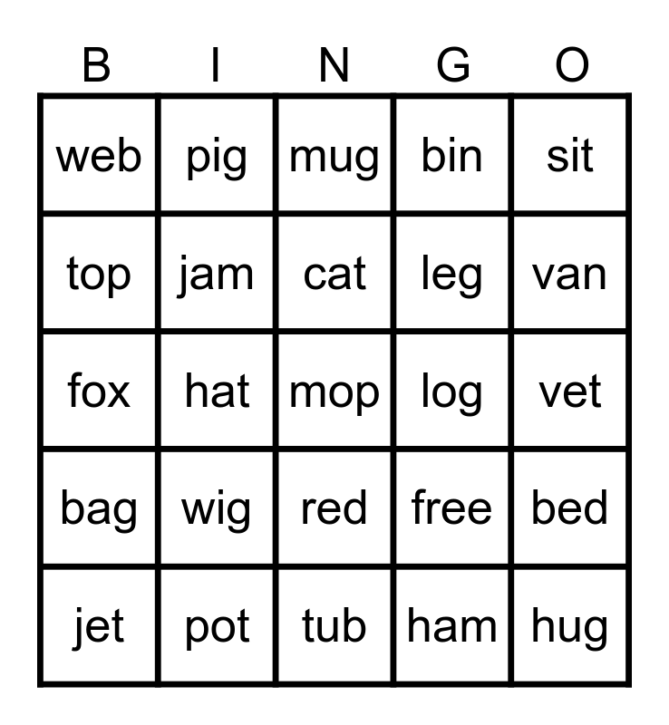 3-Letter Words Bingo Card