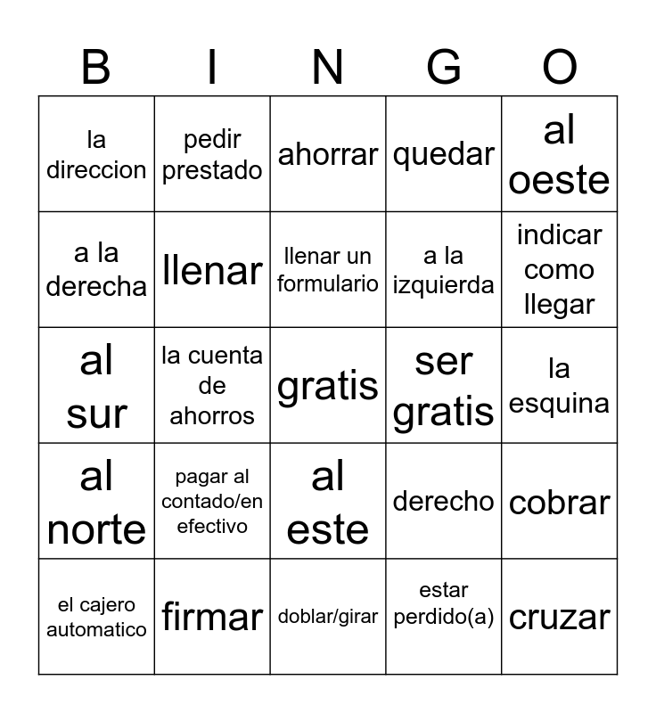 Leccion 2 #25-56 Bingo Card