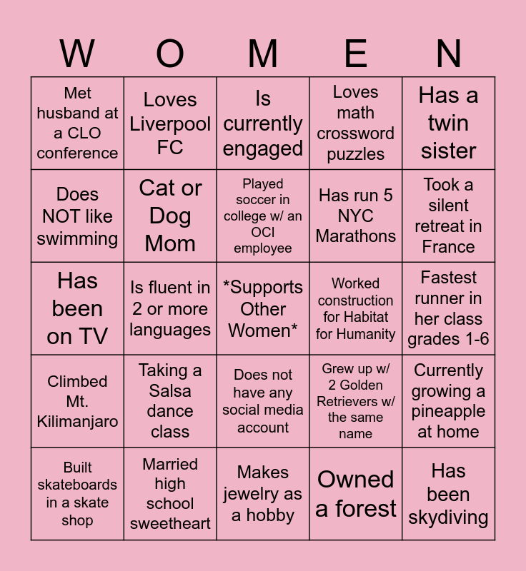 International Women's Day "Bingo" Bingo Card