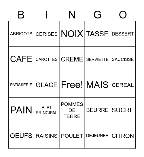 À table!!! Bingo Card