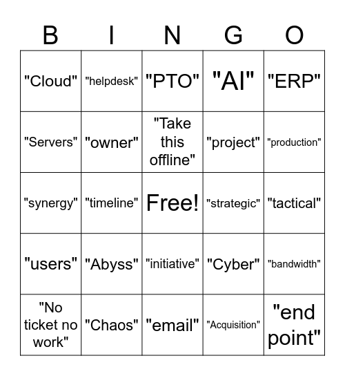 Information Technology Meeting Bingo Card