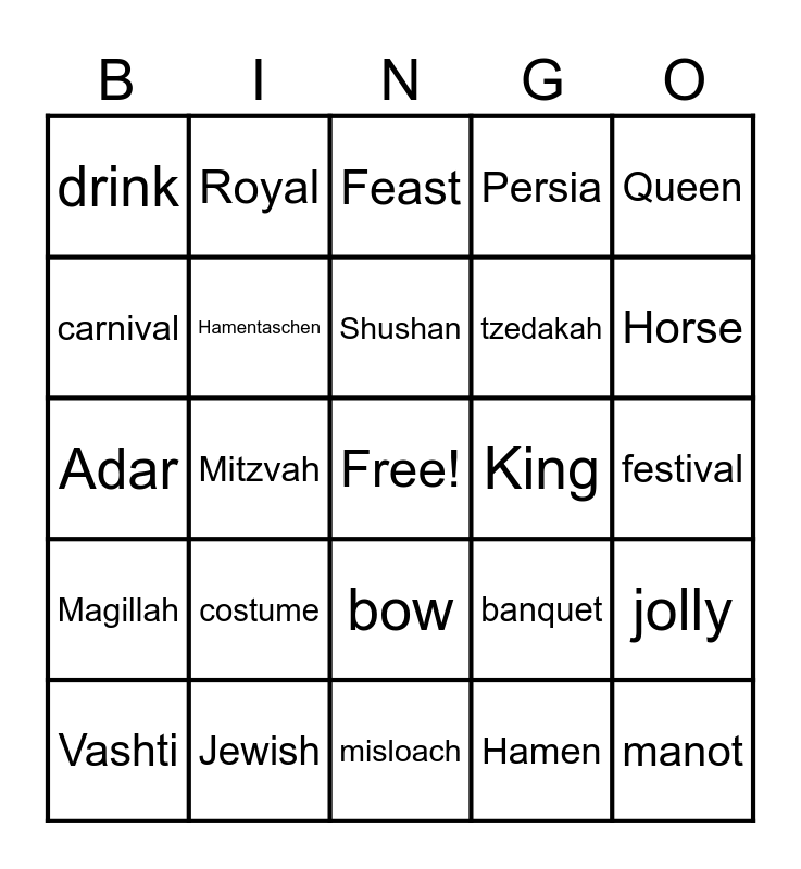 Purim BINGO Card