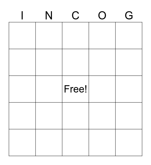 INCOG Bingo Card