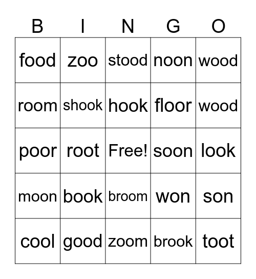 OO UFLI words & heart words BINGO Card
