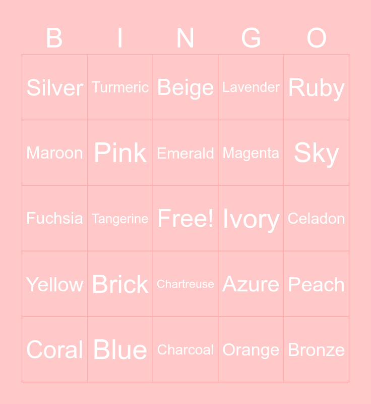 COLOURS Bingo Card