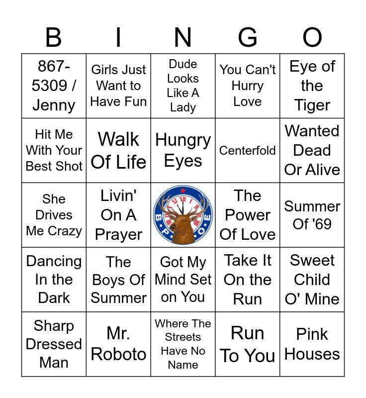 80's Hits Bingo Card
