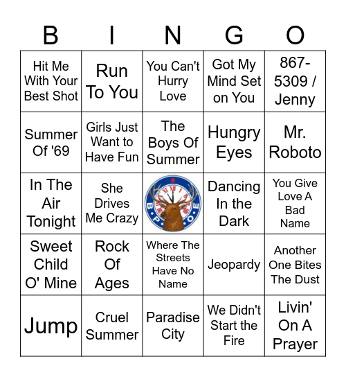 80's Hits Bingo Card