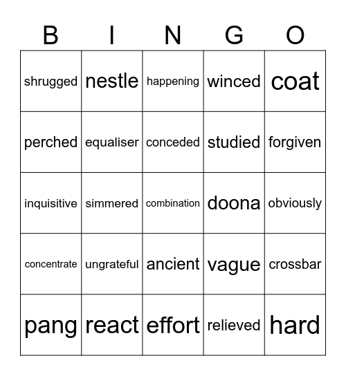 Amelia Bingo Card