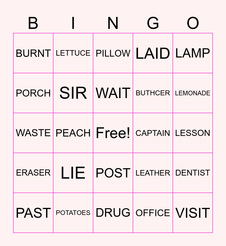 BINGO WORDS Bingo Card