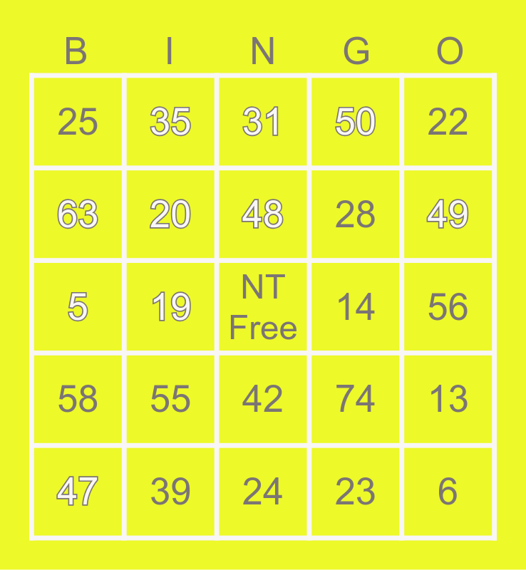 NT Bingo Card
