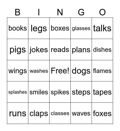 Inflected Endings Bingo Card