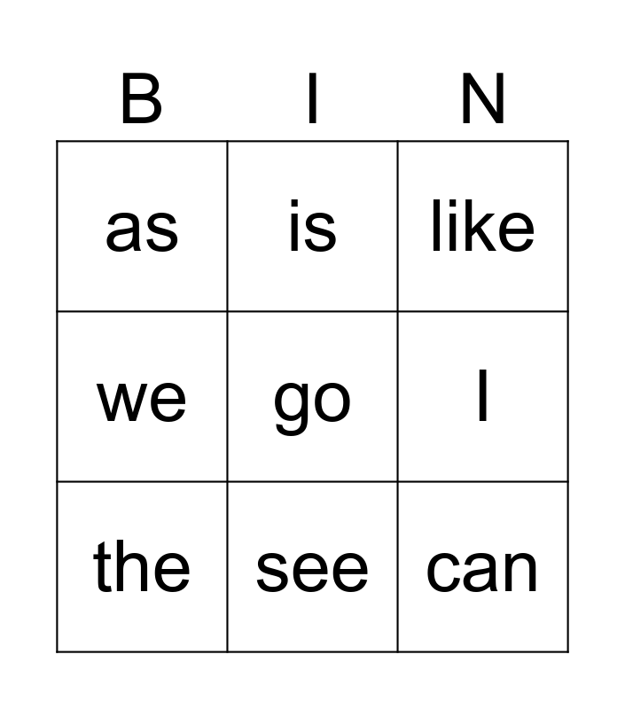 High Frequency Words- RED Bingo Card