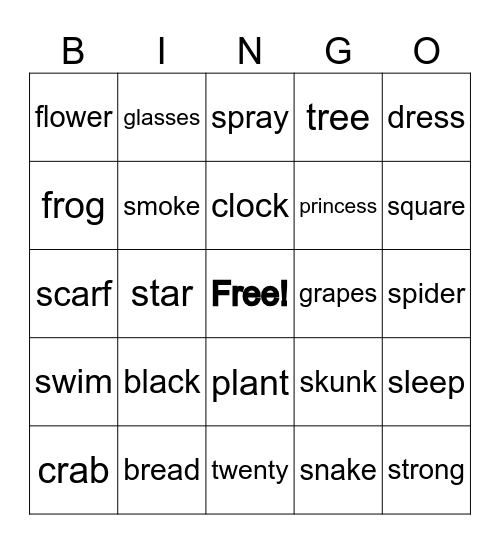 Initial Consonant Blends Bingo Card