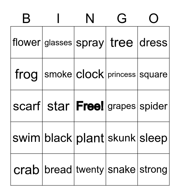 Initial Consonant Blends Bingo Card