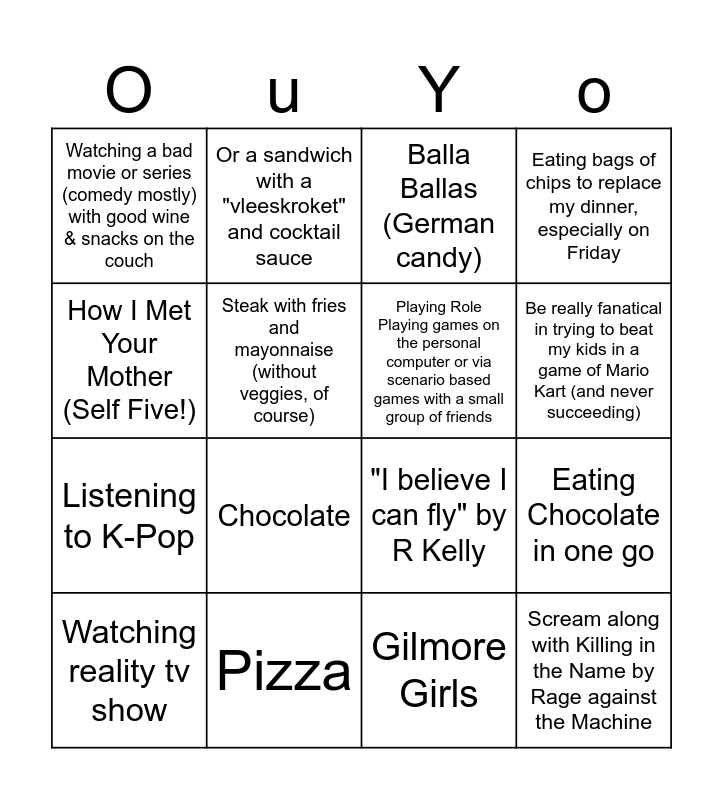 MDM CDO "Guilty Pleasure" Bingo Card