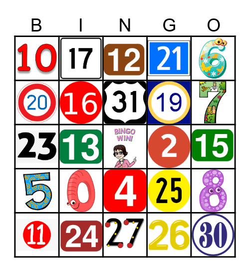Numbers 1-30 Bingo Card